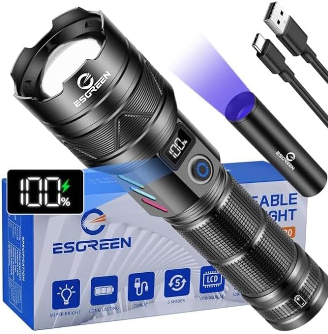 Rechargeable Flashlights High Lumens, LED Super Bright Flashlight USB C ...