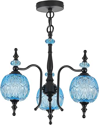 TLOLGT Vintage Blue Pendant Light Fixtures, 3-Light Chandeliers for ...