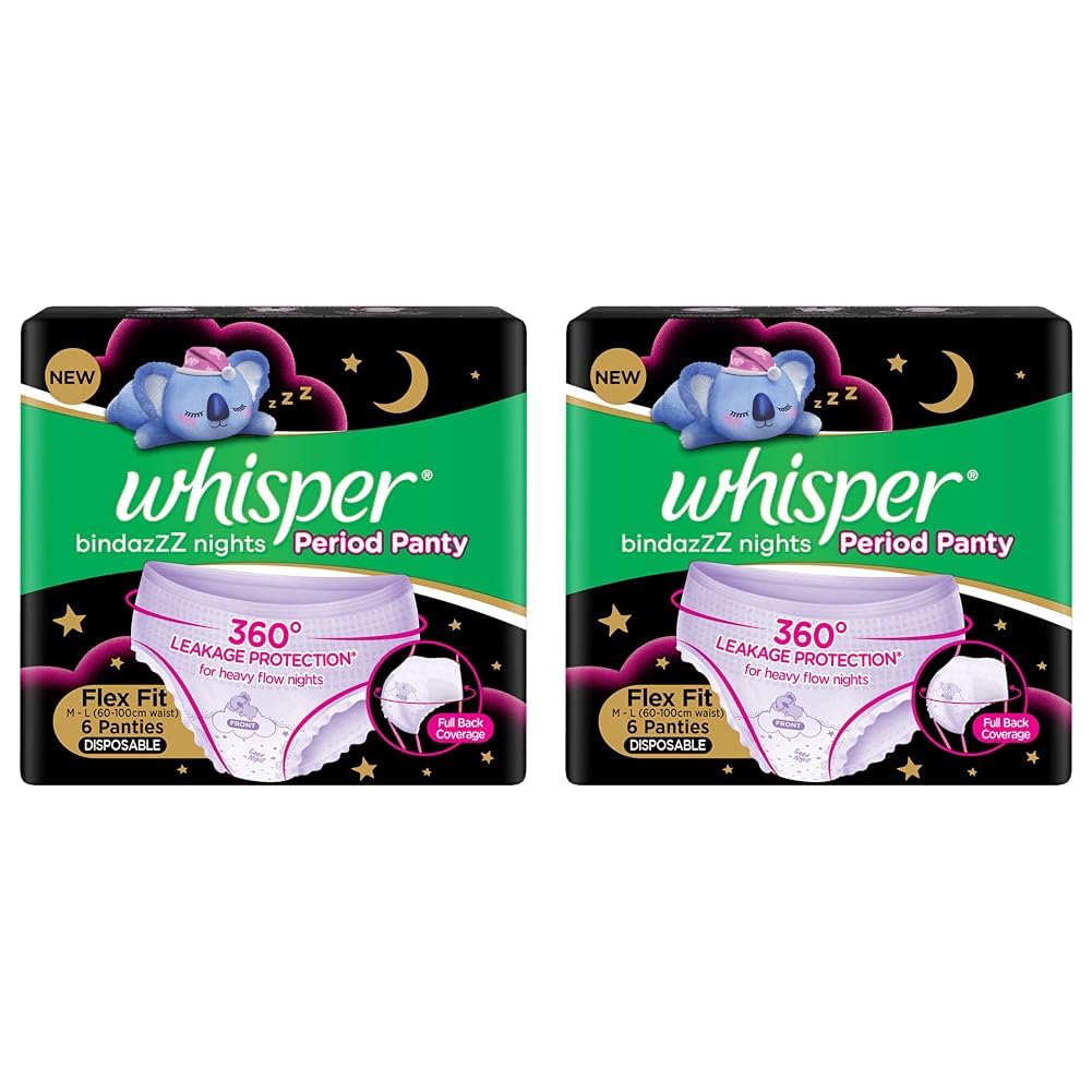 Whisper Bindazzz Night Period Panty|6 M-L Panties|Upto 0% Leaks|360 ...