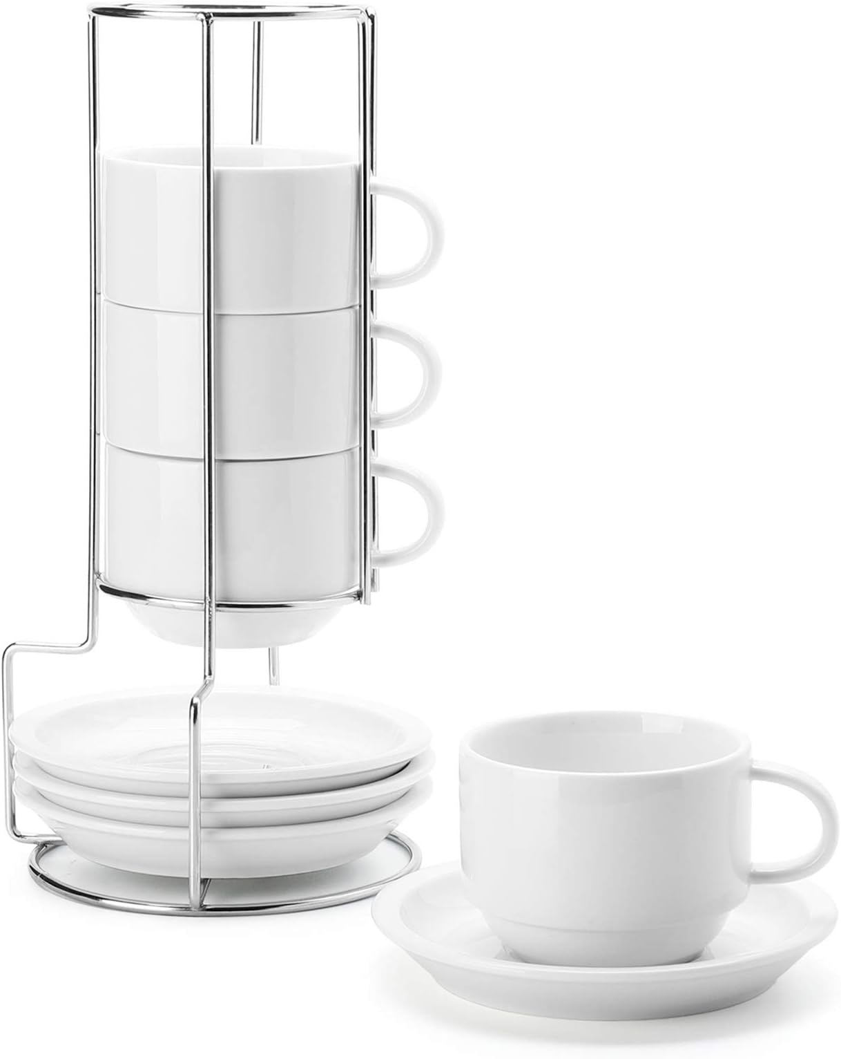 Amazon.com | Elegant 4-Piece White Ceramic Coffee Cups and Saucers Set ...