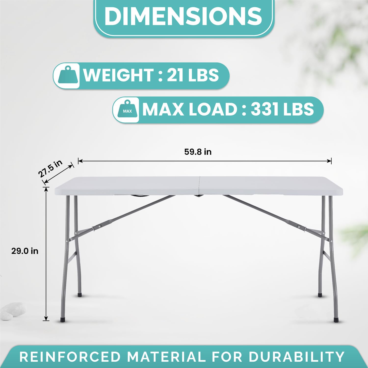 5 Foot Center Folding Table Cosco, 6ft. Fold In Half Portable Banquet