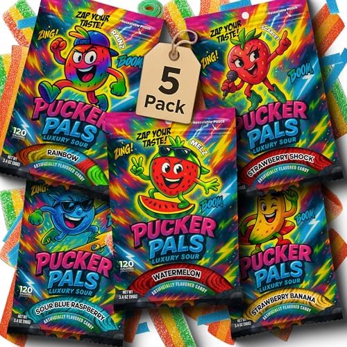 Amazon.com : Pucker Pals Sour Candy Strips Variety Pack – 5 Flavors ...