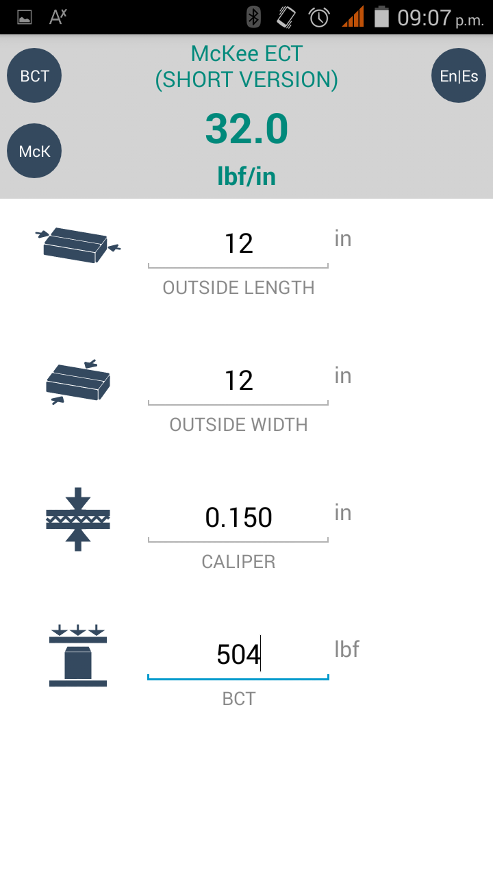 Aplicación Calculator Box Compression Test en Amazon Appstore