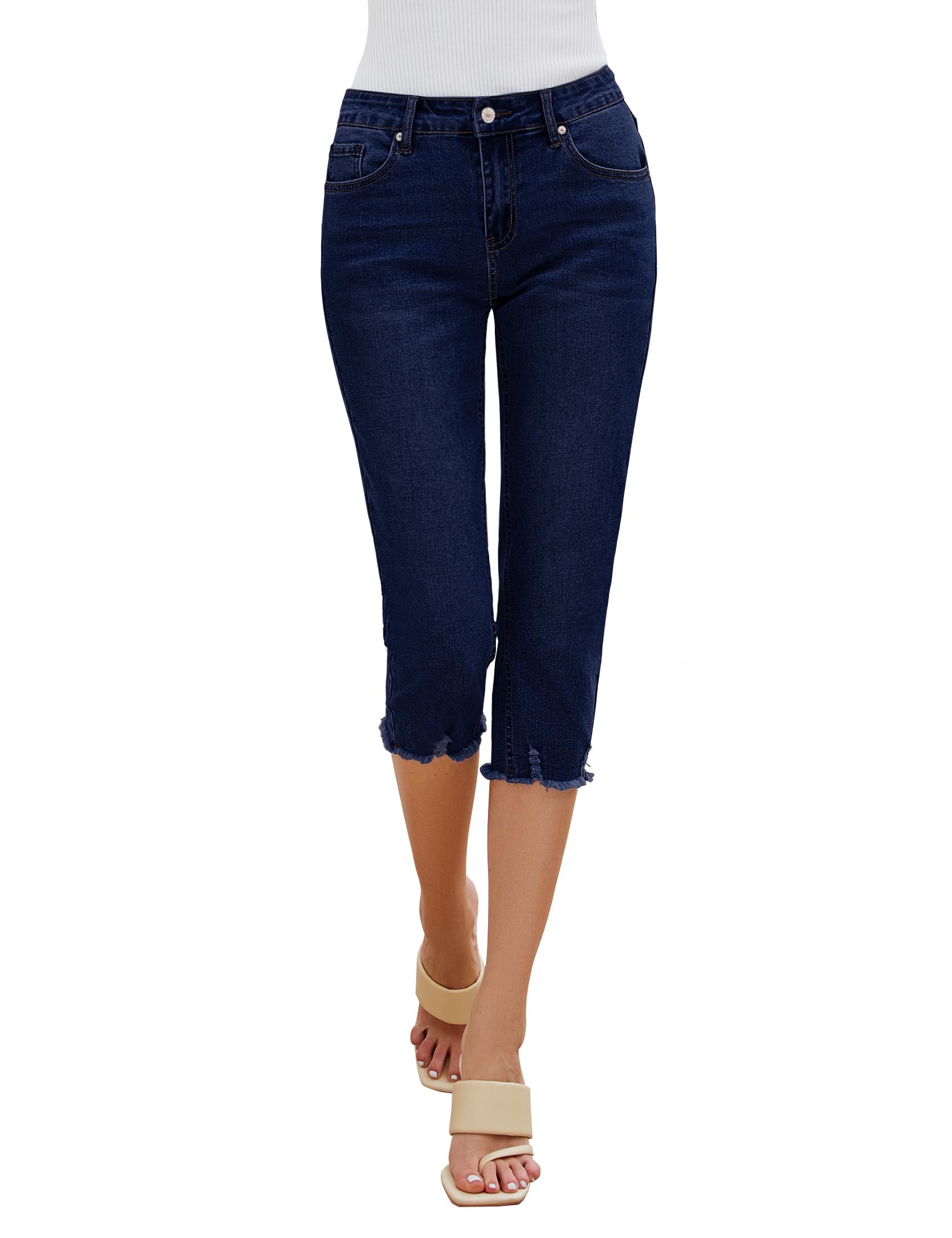 luvamia Jean Capri Pants for Women High Waisted Ripped Skinny Jeans ...