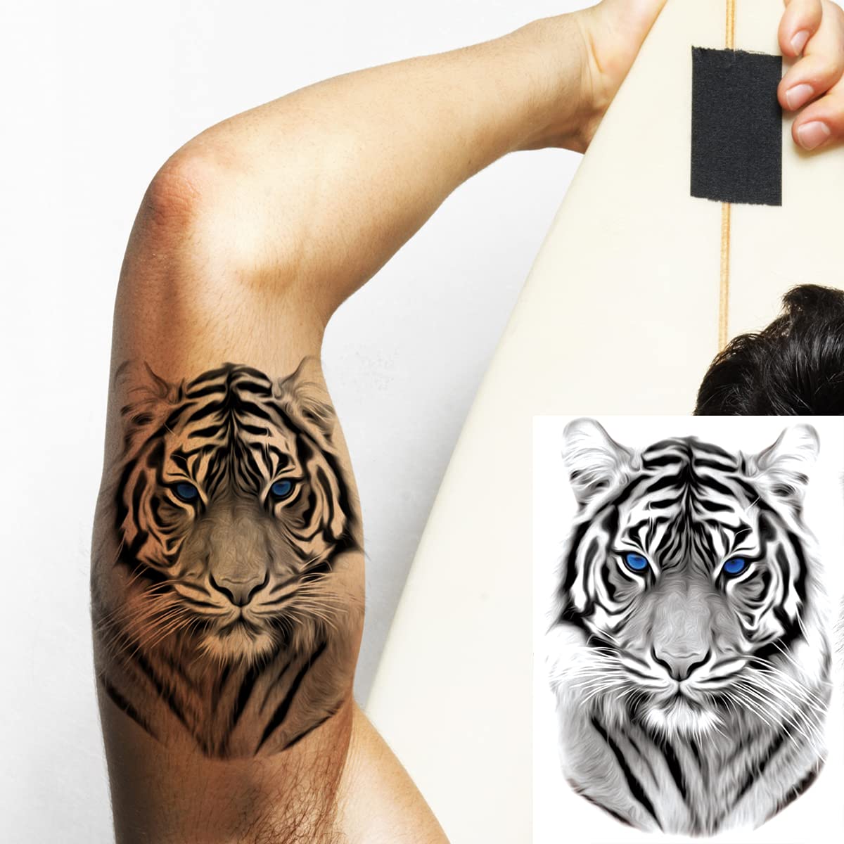 Buy Kotbs 6 Sheets Black Tiger Temporary Tattoos for Men Women, Large ...