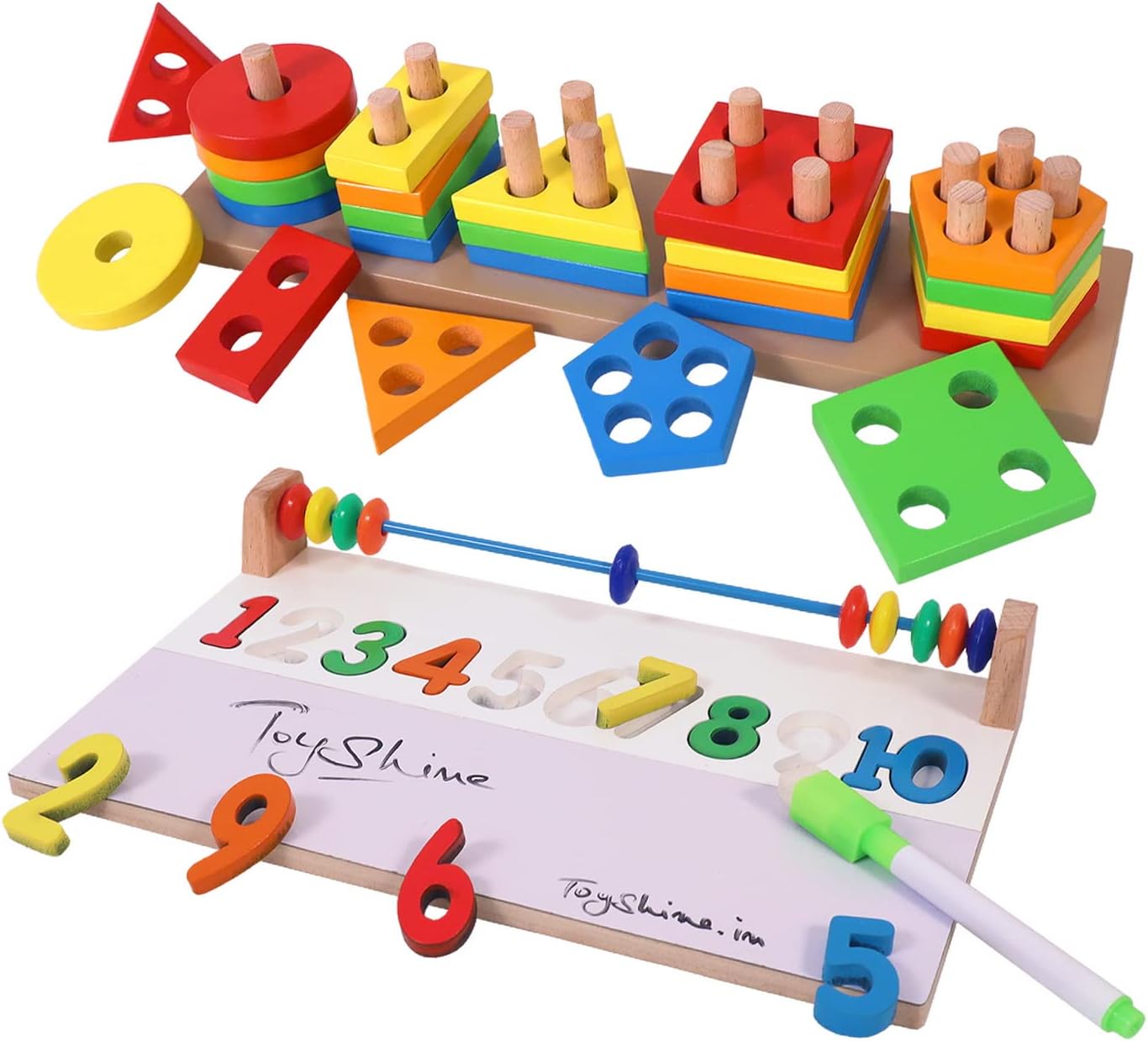 Toyshine Wooden Learning Toy Combo, Writing Number Board And Shape ...
