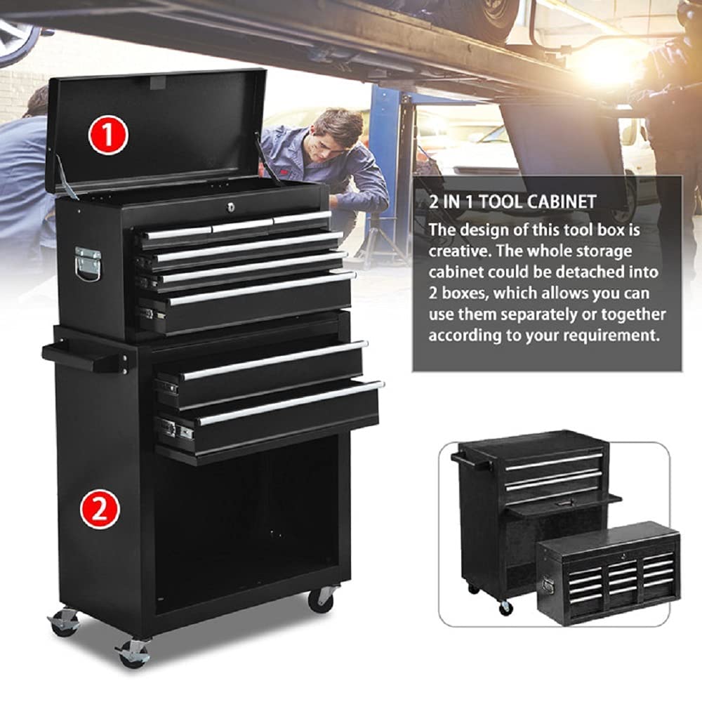 8-Drawer Tool Chest Tool Box, Rolling Tool Chest with Wheels, High ...