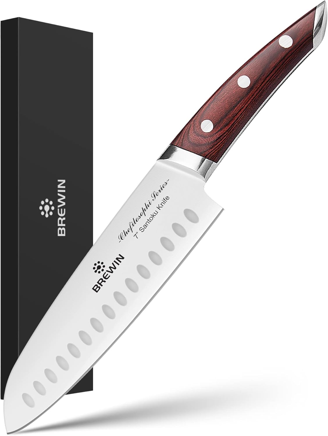 Amazon.com: Brewin CHEFILOSOPHI Chef Knife 7 Inch Santoku Knife with ...