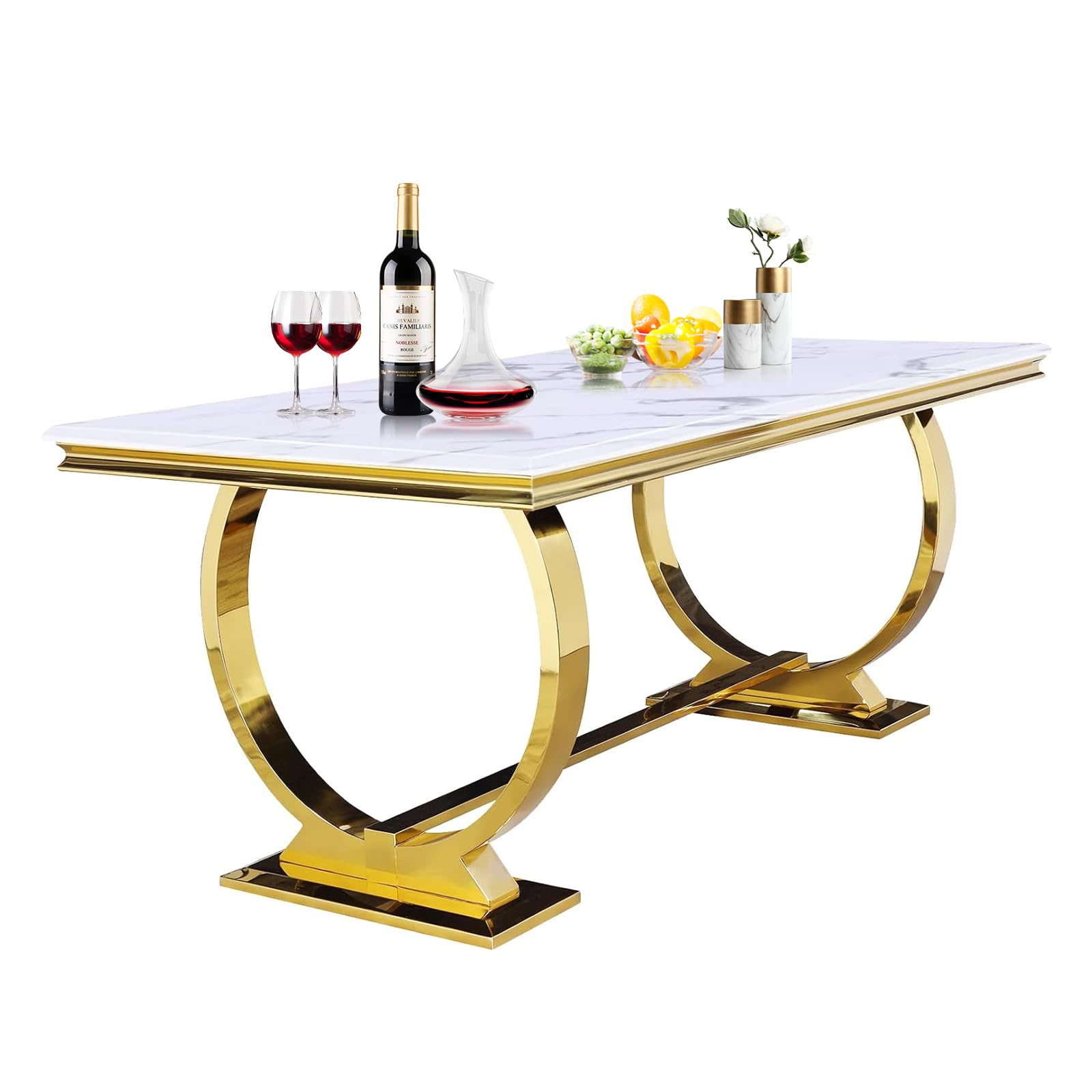 Amazon.com - Asday 72 inch Dining Room Table with Gold Stainless Steel ...