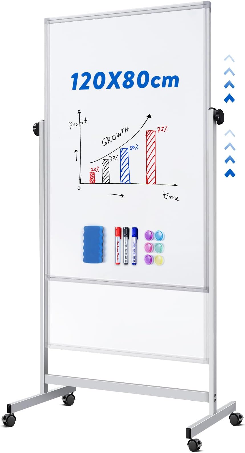 maxtek Double Sided Mobile Whiteboard, 80 x 120 cm Magnetic White Board ...