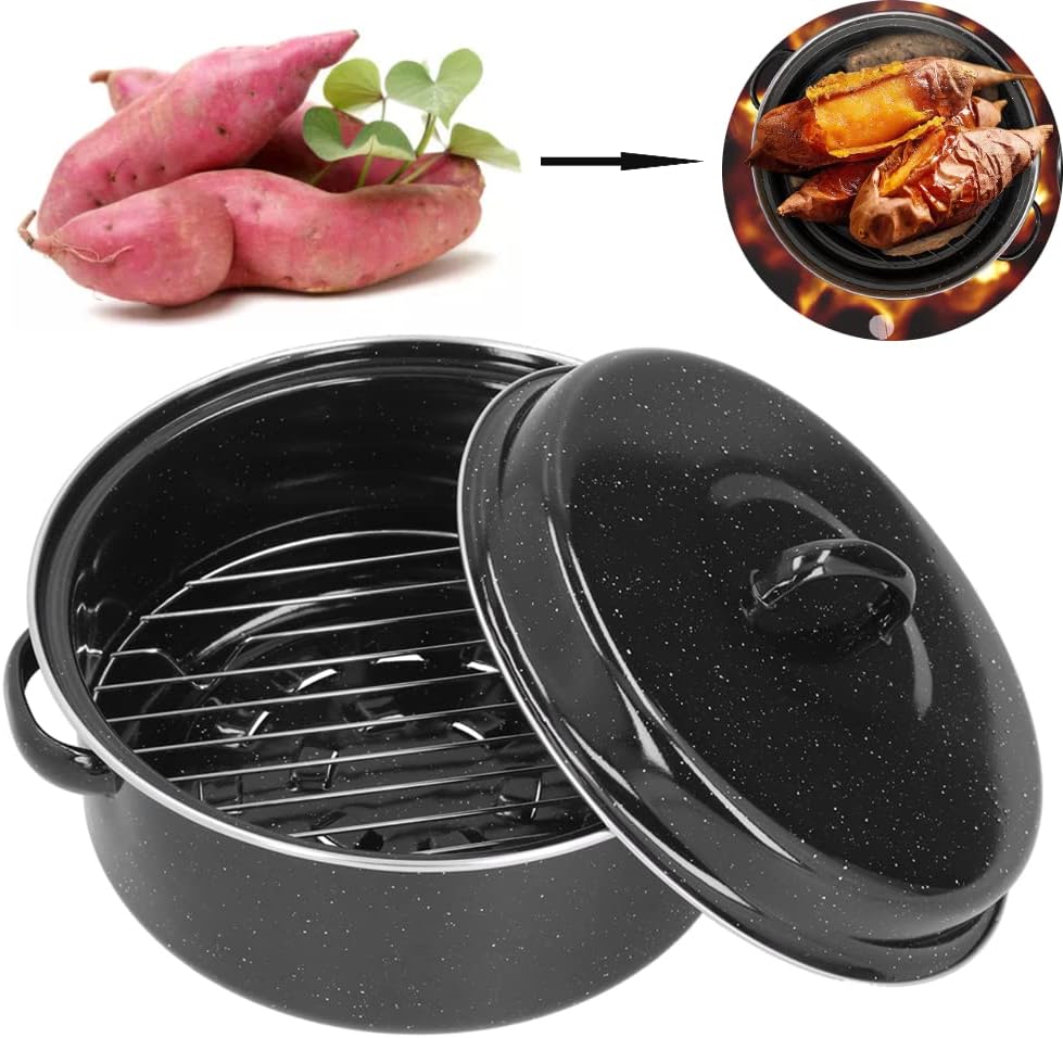 Amazon.com: Family Oval Roaster, Roasting Pan With Lid Enamel Black ...