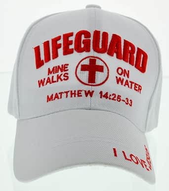 Amazon.com: Christian Lifeguard Baseball Cap "Mine Walks on Water" I ...