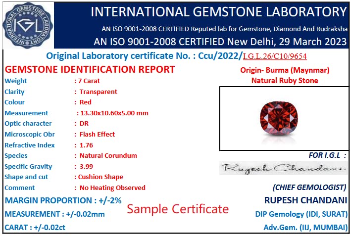 GemsMart Real Manik Stone Original Certified 3 Ratti Ruby Natural Stone ...