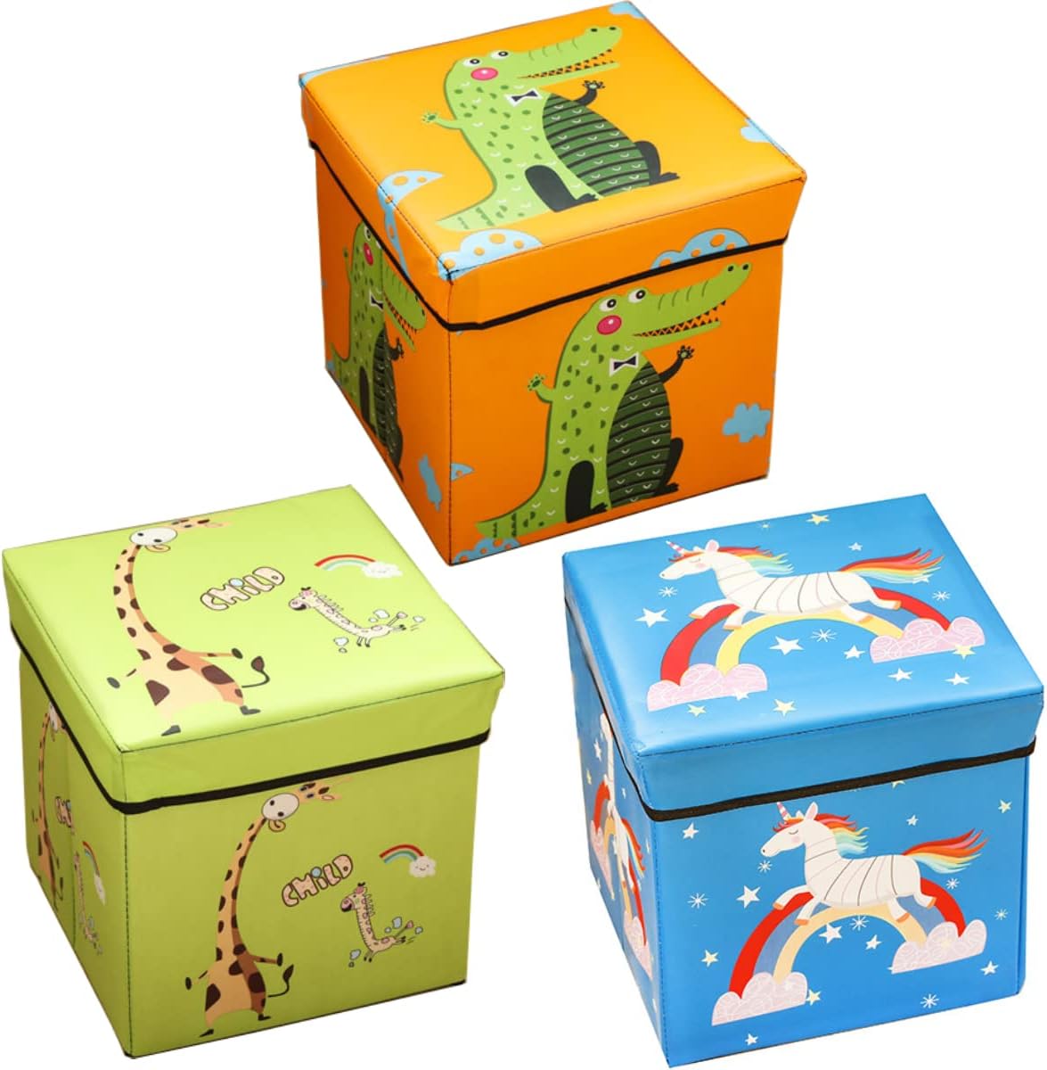 Kids Toy Storage Box Set of 3 Organiser Foldable Storage Chest with Lid ...