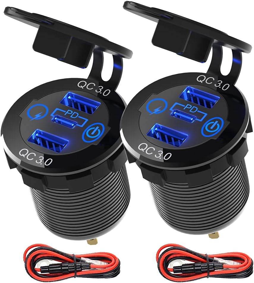 Amazon.com: 2 PACKS PD Type C Car Charger Socket & Dual Quick Charge 3. ...