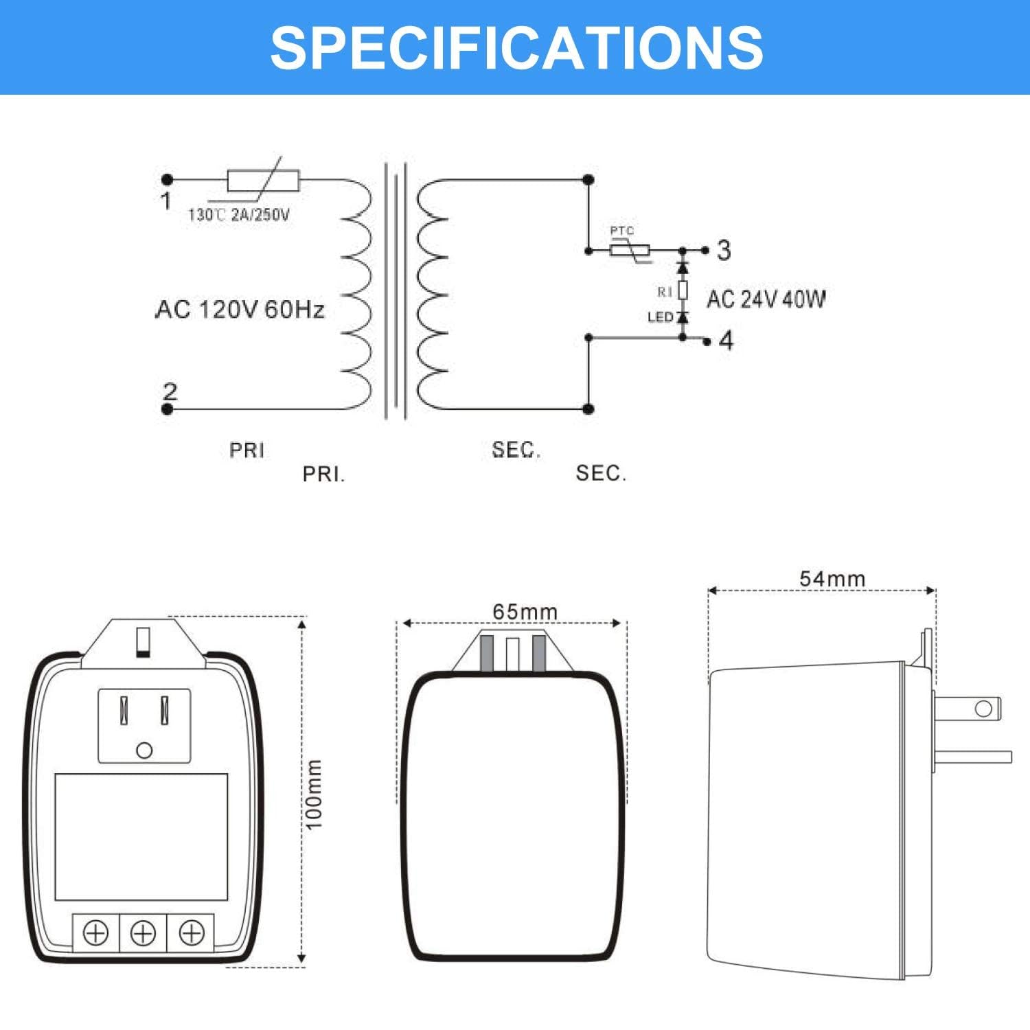 Snapklik.com : Hotop 4 Pack 24 Volt Transformer, 40 VA AC Transformer ...