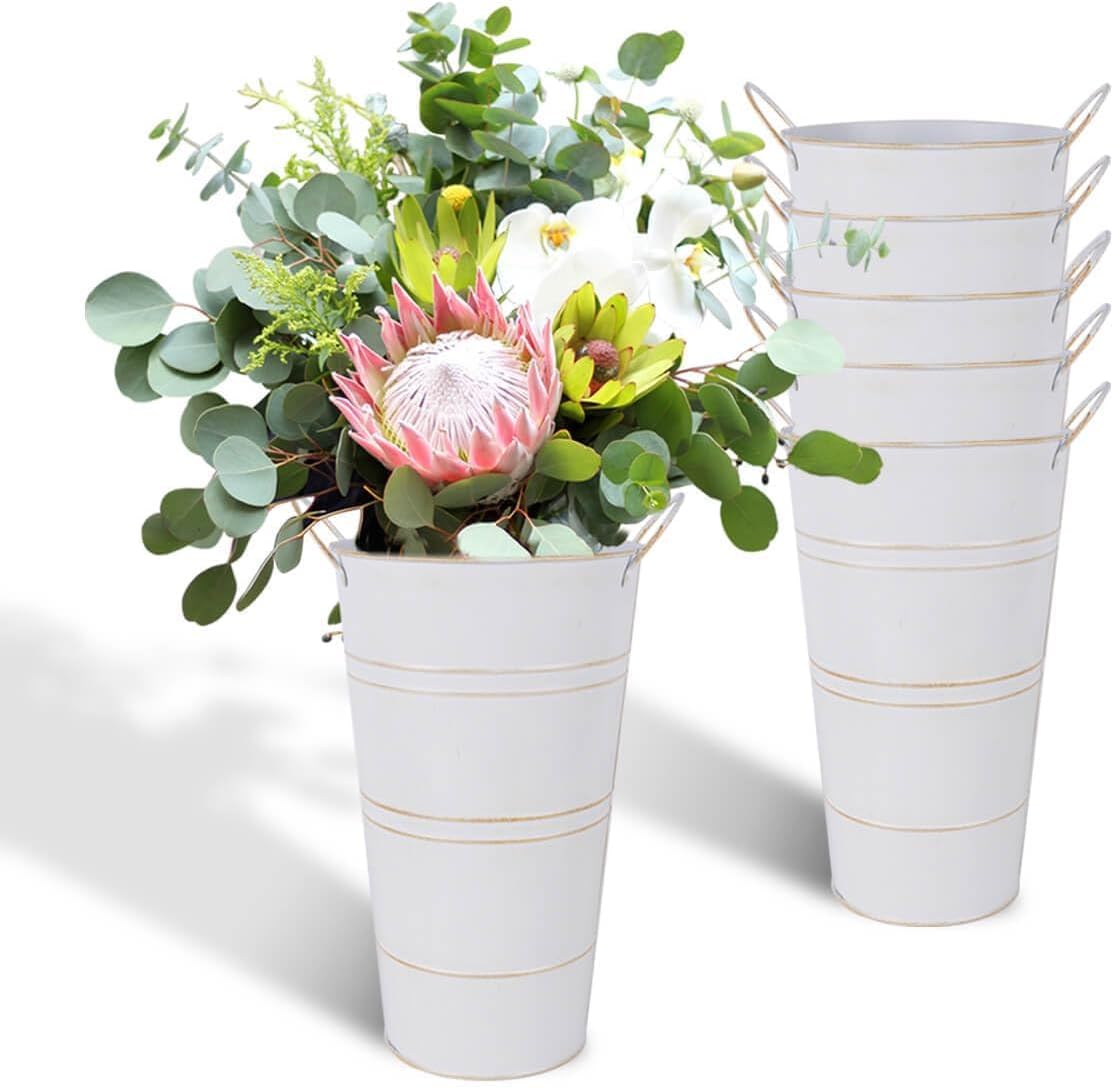 Amazon.com: Zhehao 12 PCS 12 Inch Galvanized Metal Vase with Handles ...