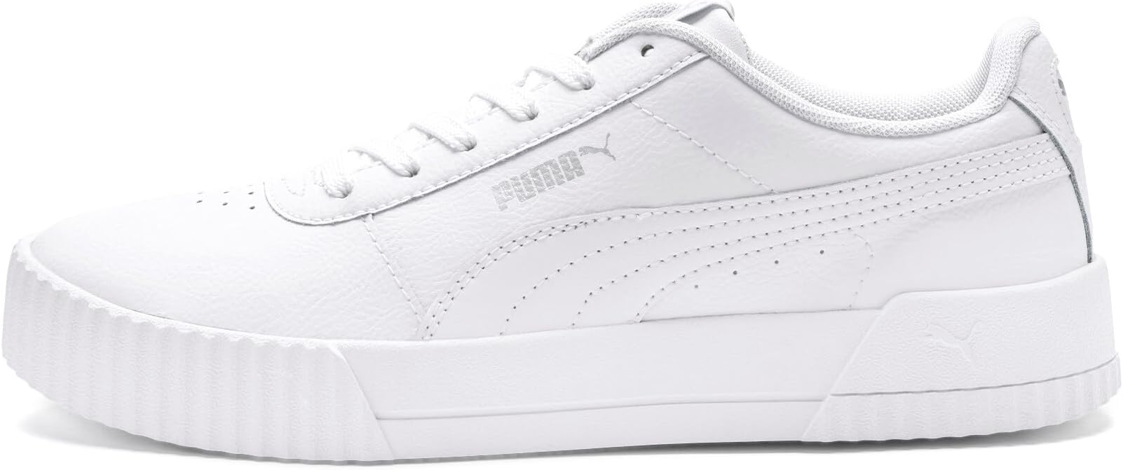 Amazon.com | PUMA Womens Carina Leather Sneaker, White Silver, 5.5 ...