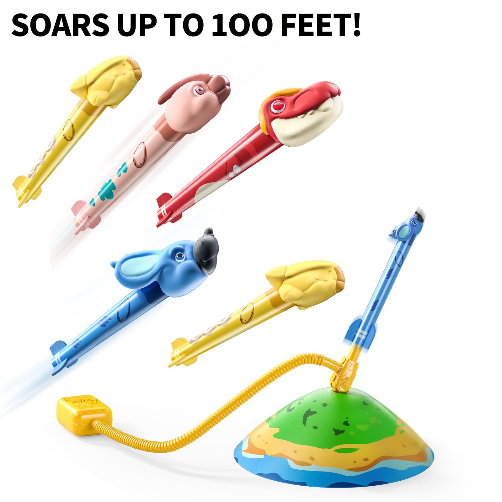 Snapklik.com : Dinosaur Rocket Launcher - 6 Dino Rockets, Launch Up To 100 Ft, Fun Outdoor Or ...