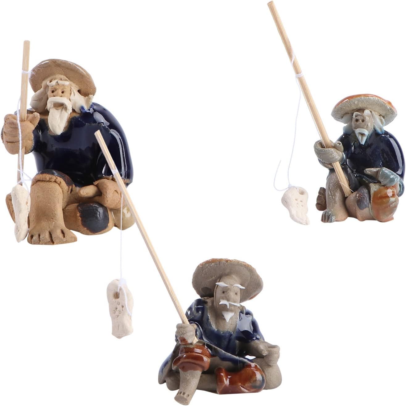 Amazon.com: DOITOOL 3Pcs Mini Fisherman Figurines Ceramics Chinese ...