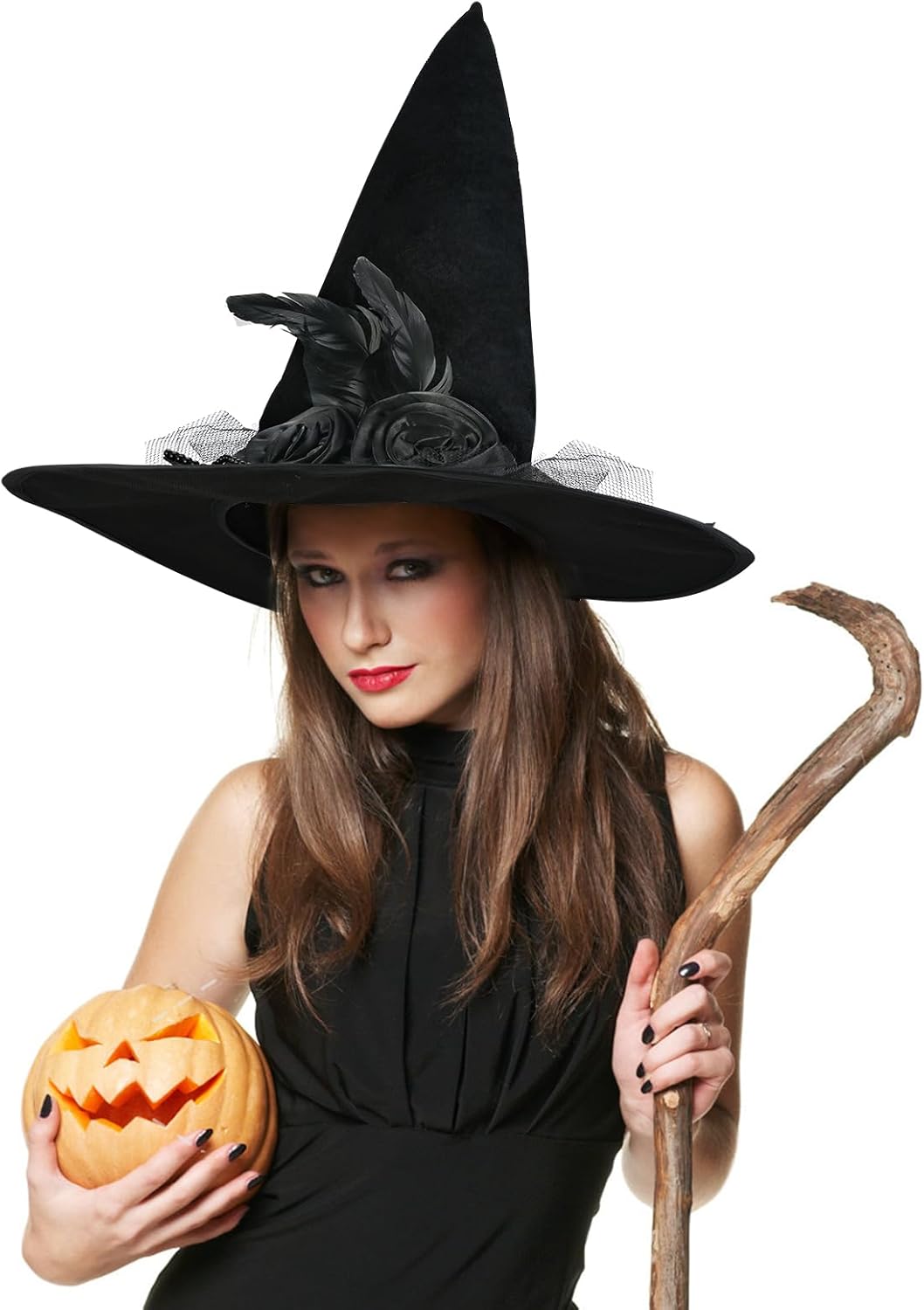 Amazon.com: ERHAIYUN Halloween Witch Hat,Black Pointed Wizard Hat with ...