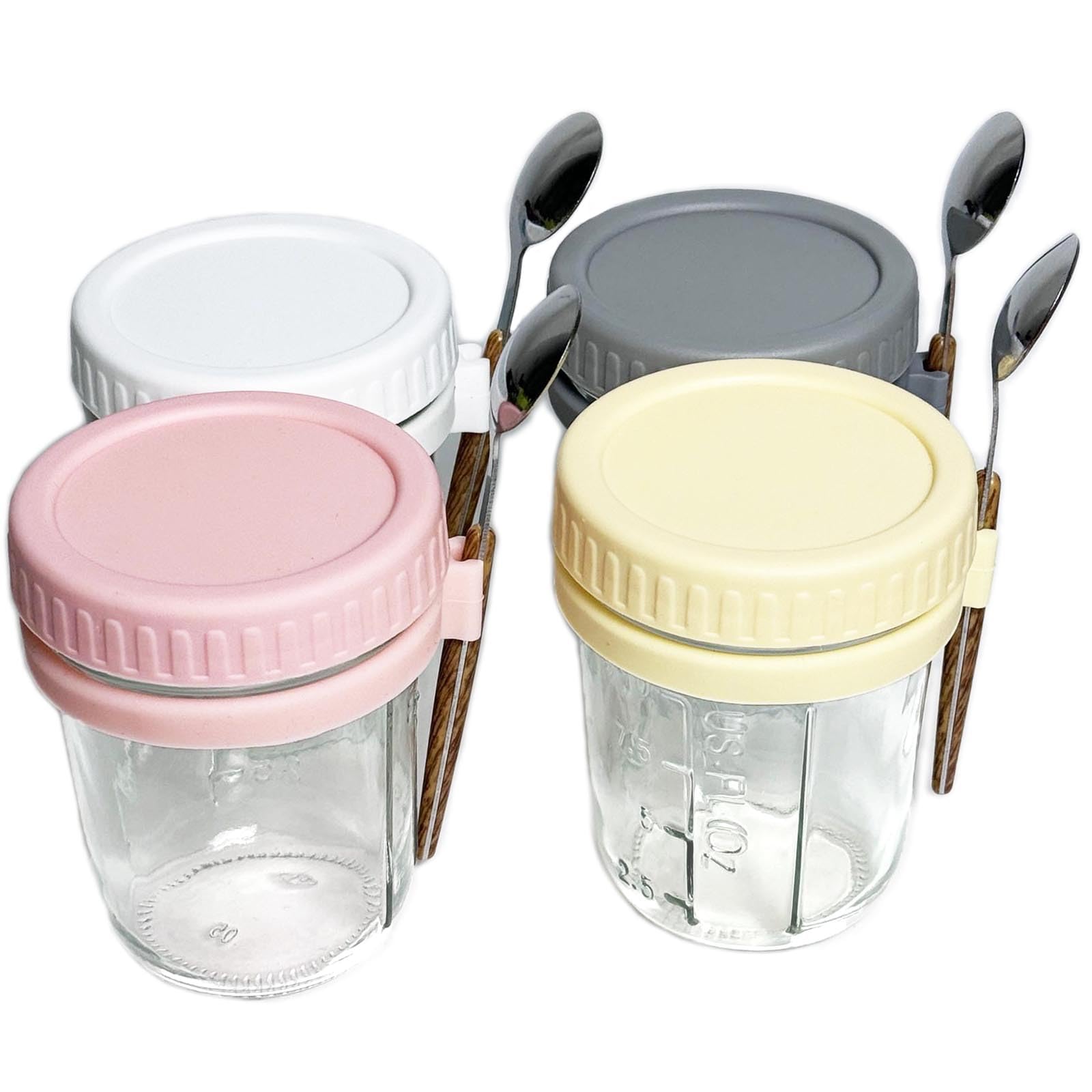 4 Pack Overnight Oats Jars with Lids and Spoons, Leak Proof, 12 oz ...