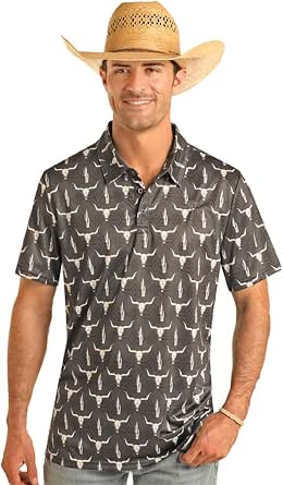 ROCK & ROLL Black Printed Longhorn Polo - Mens Polo at Amazon Men’s ...