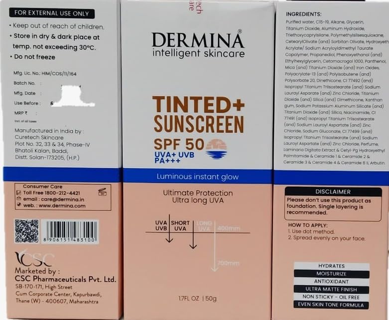 Dermina Tinted Sunscreen SPF50 50g : Amazon.in: Beauty