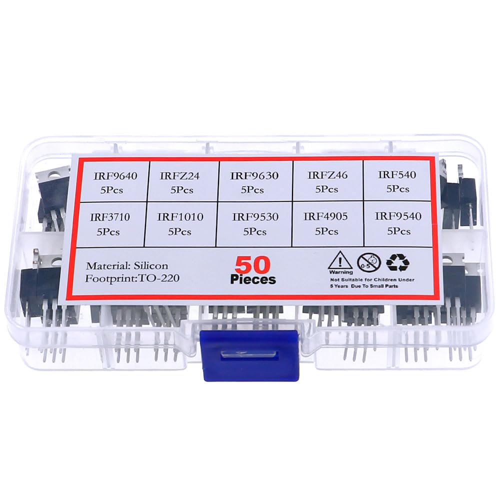 50Pcs 10 Values TO220 Mosfet Transistor Assortment Kit IRF9640 IRFZ24 ...