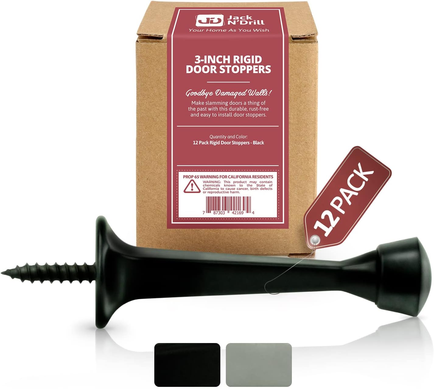 Amazon.com: HOMOTEK 12 Pack Heavy Duty Solid Rigid Door Stop with Soft ...