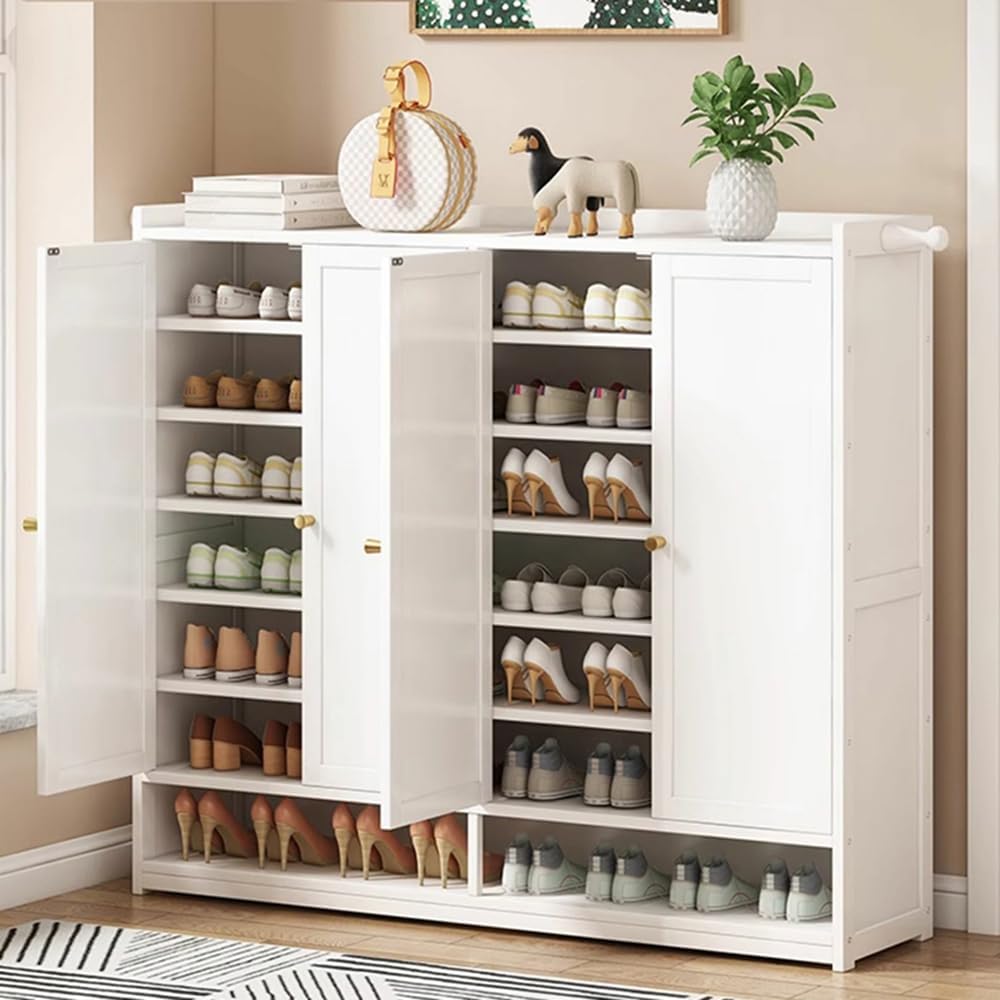 Amazon.com: LITFAD Bamboo Shoe Cabinet Glam Style Shoe Rack with Doors ...