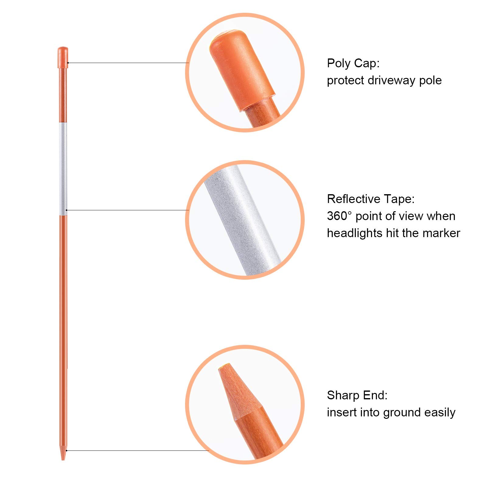 CZC AUTO 20PCS 48 Inch Driveway Marker Reflectors 5/16 Inch Dia Orange ...