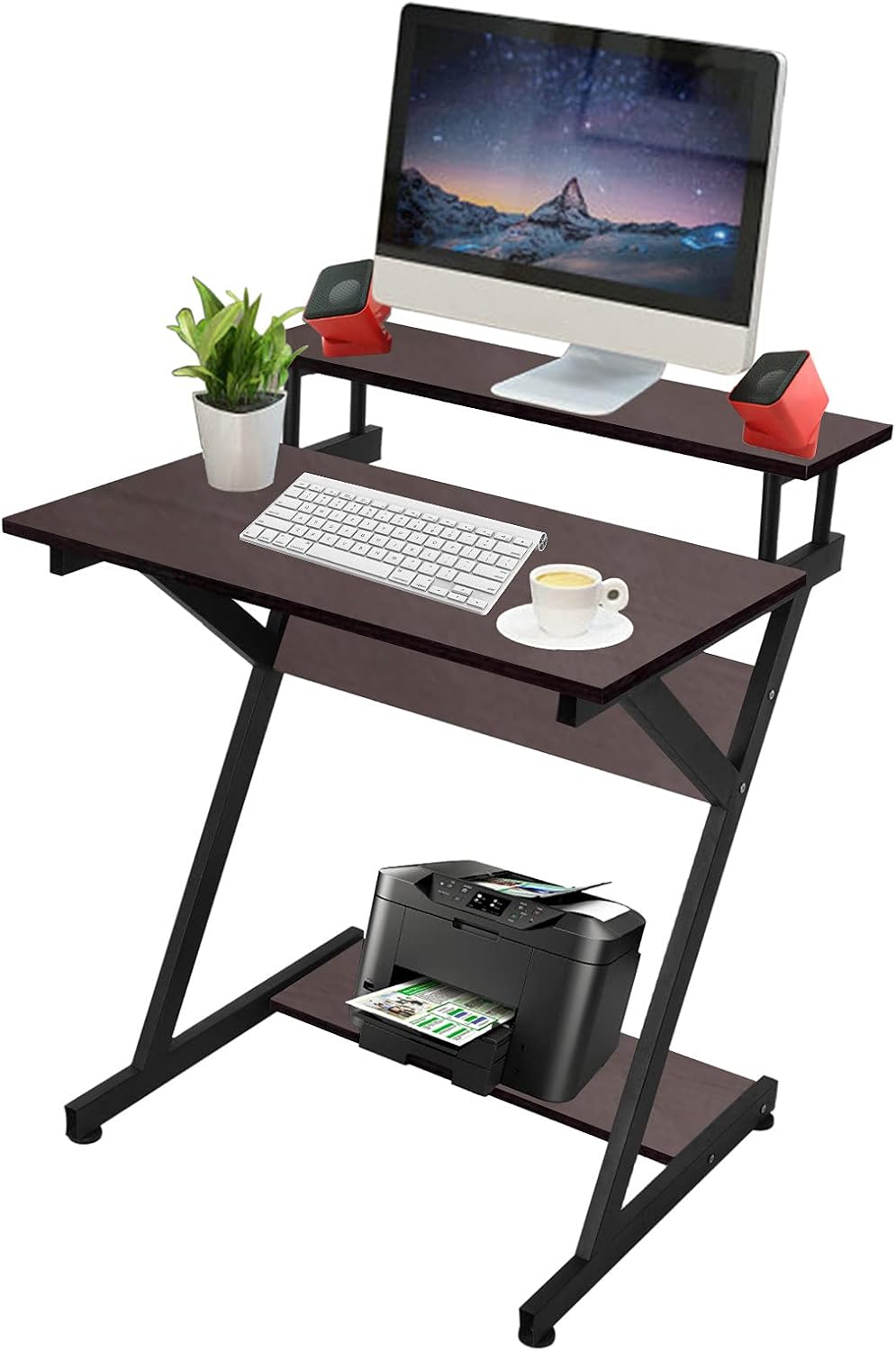Amazon.com: Graywhsky Unique Z-Shaped Computer Desk with Monitor Shelf ...