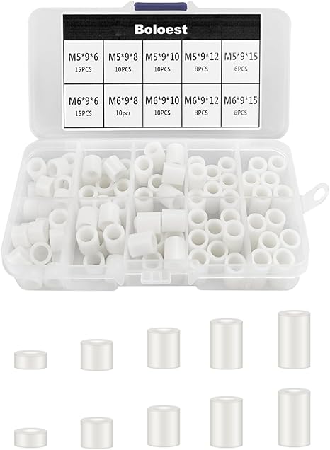 98pcs ABS Round Spacer Assortment Kit White Insulation Spacer for M5,M6 ...