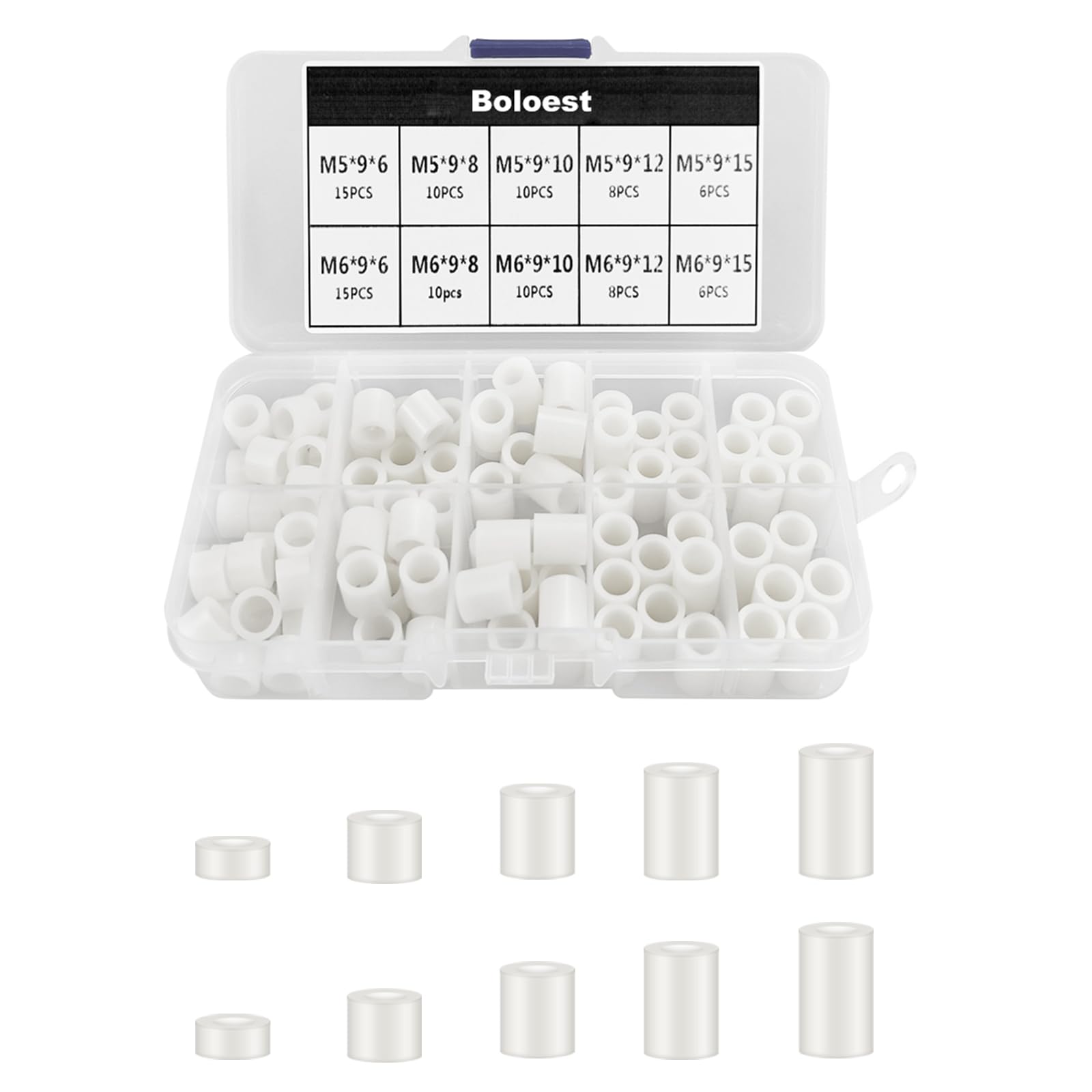 98pcs ABS Round Spacer Assortment Kit White Insulation Spacer for M5,M6 ...