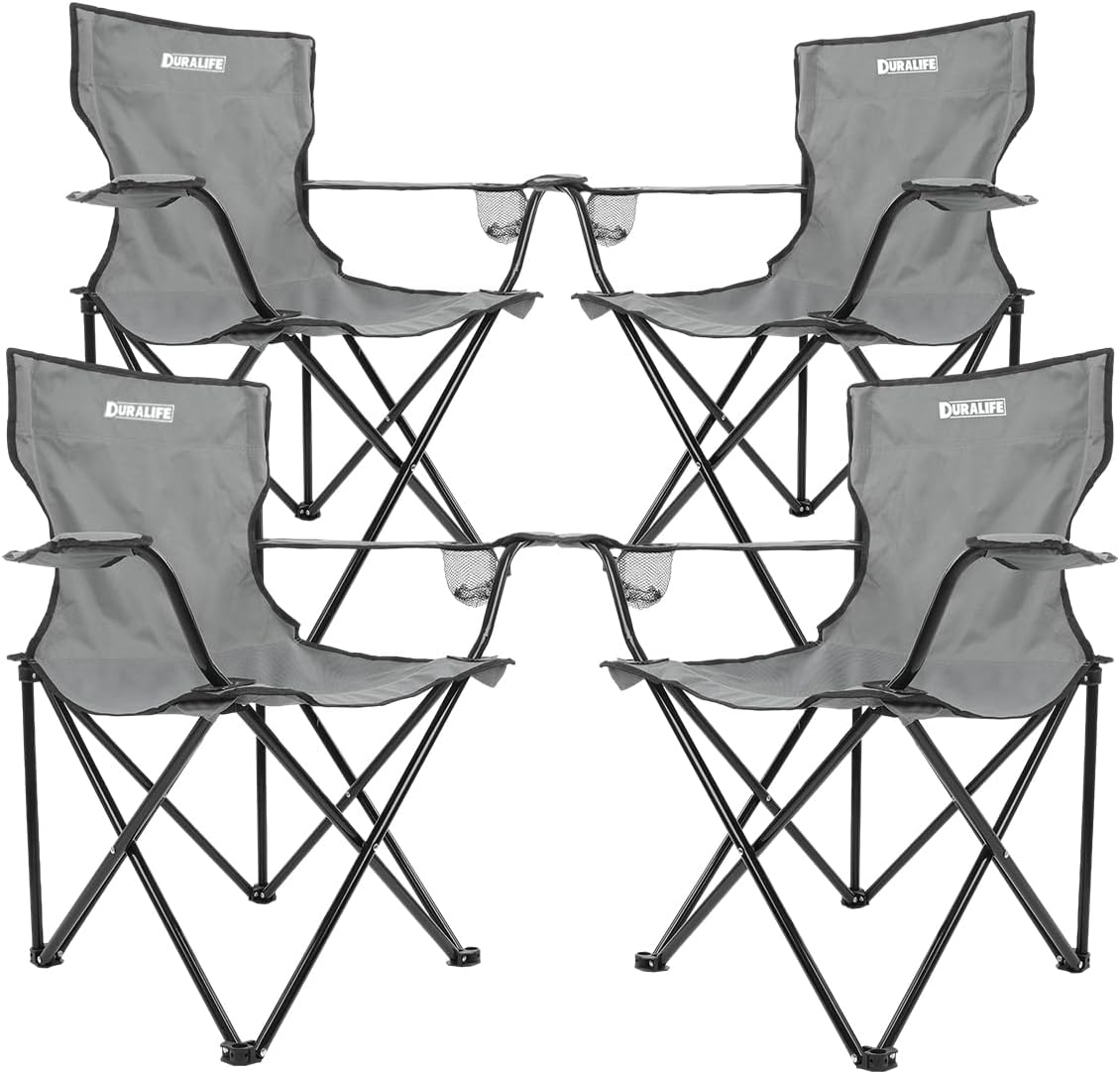 Dopwii Sillas Plegables Camping,4 Sillas Playeras con Portavasos ...