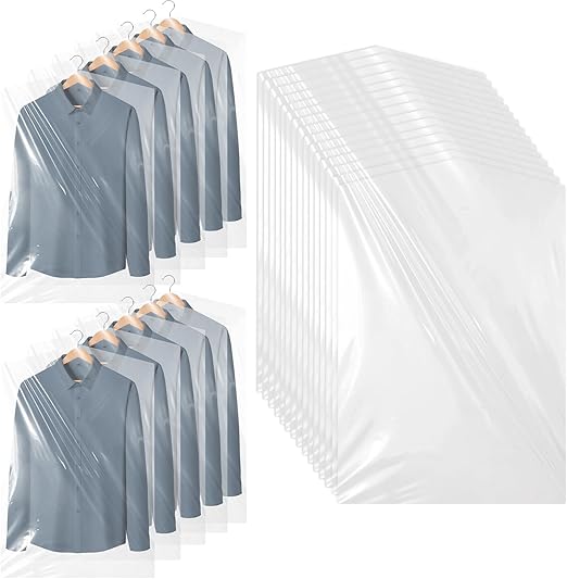Prasacco Pack of 15 Garment Bags, Plastic Clothes Covers, Transparent ...
