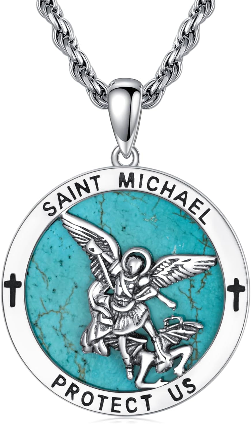 BETHZA Saint Michael Necklace for Men 925 Sterling Silver Genuine ...