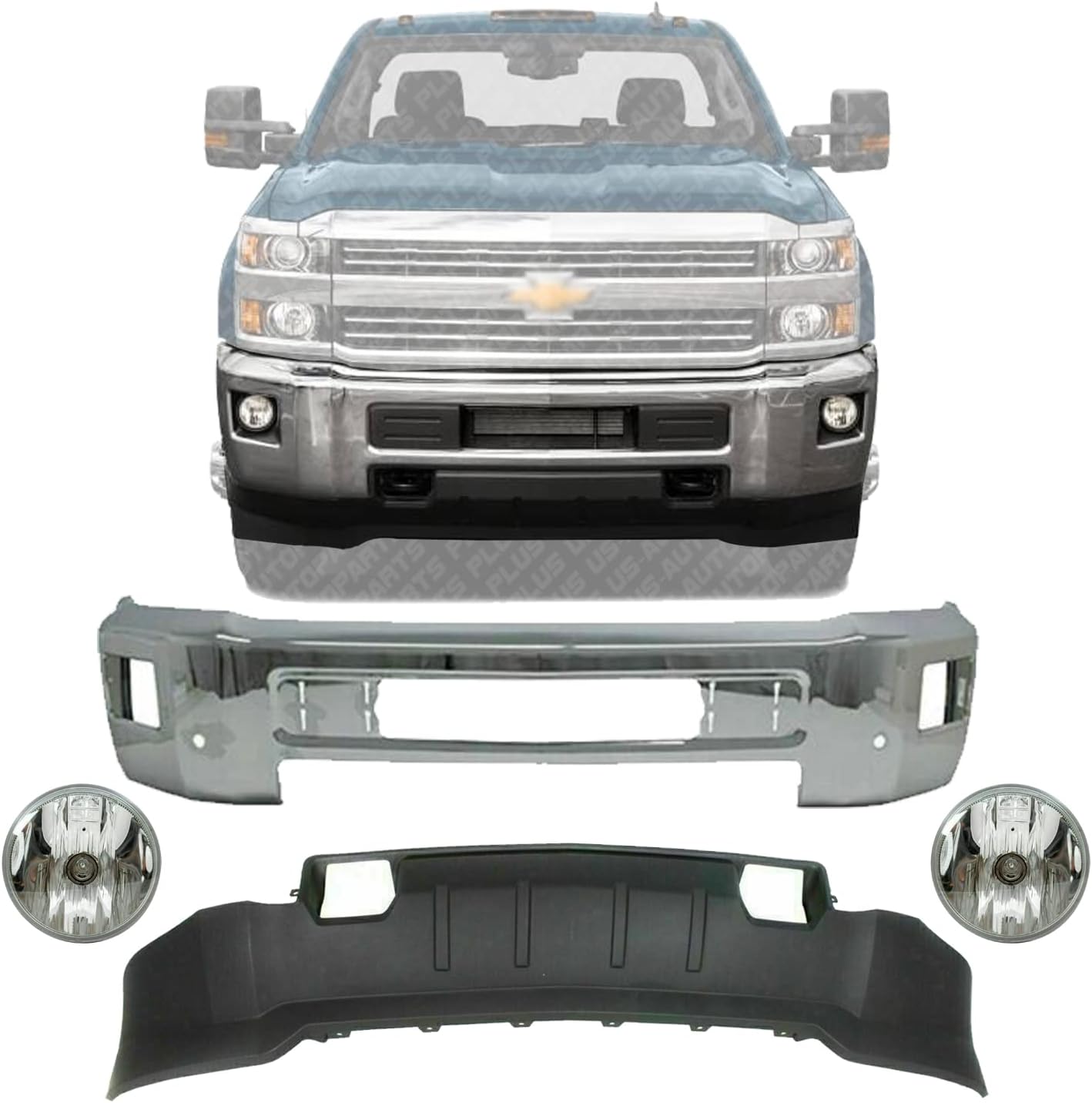 Amazon.com: New Front Bumper Chrome + Lower Valance + Fog Lamp Left ...