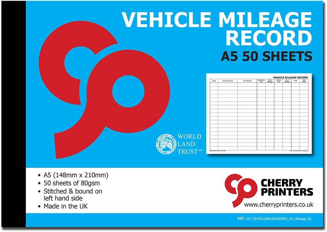 A4 Vehicle Mileage Log Book, 50 Landscape Pages, Wire Bound and Board ...