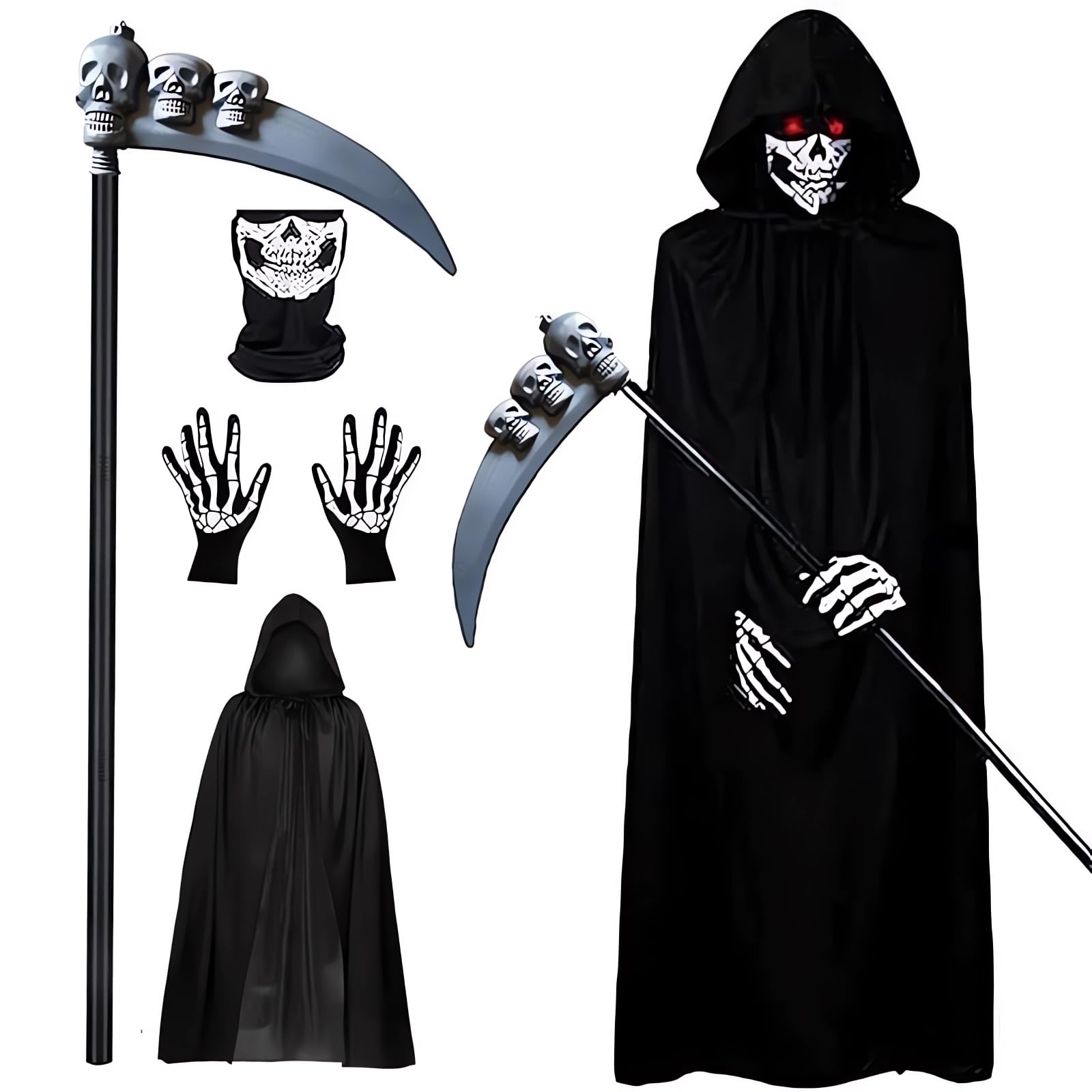 Luckyun Halloween Costume Kit 2024 Halloween Grim Reaper Costume ...