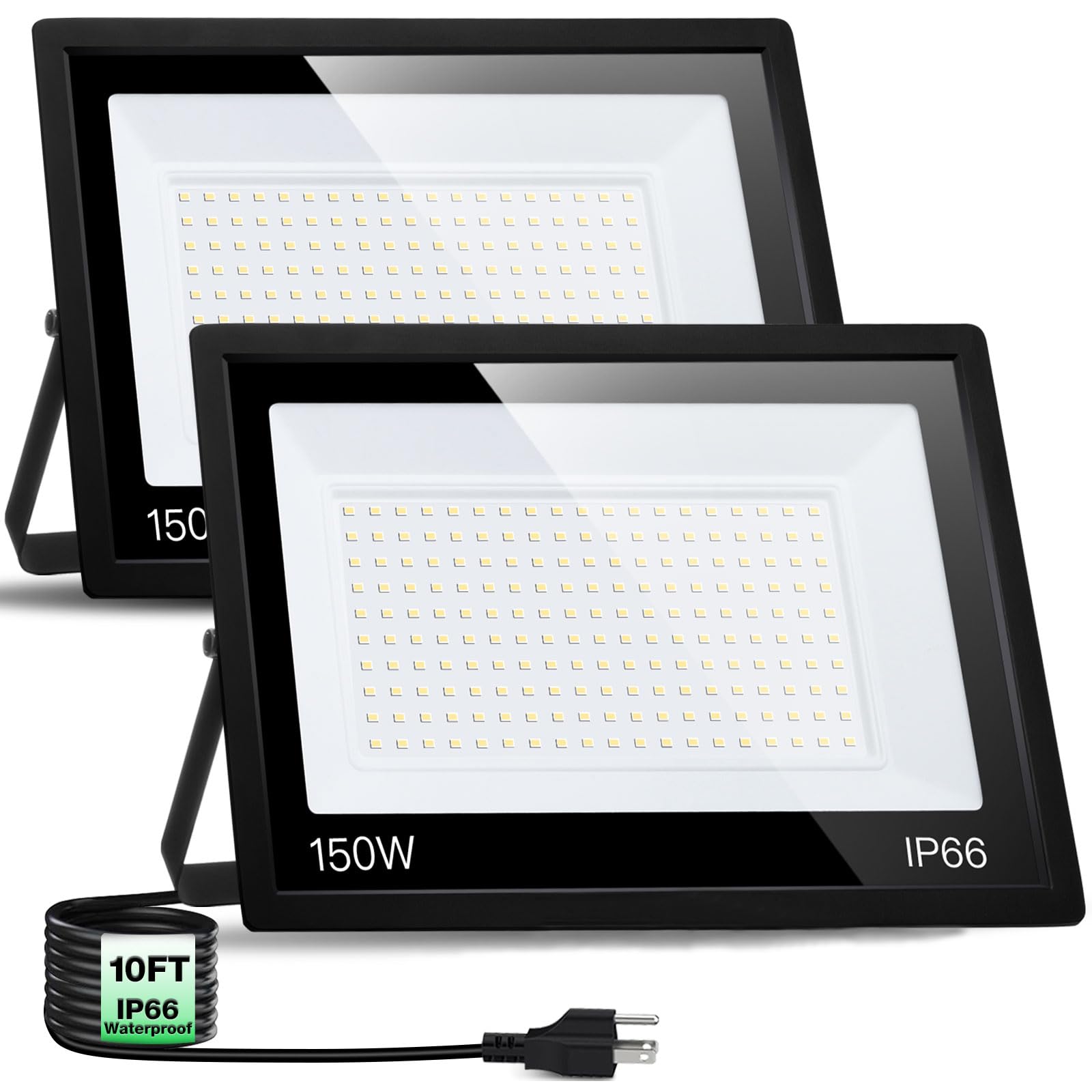 NEWREACH 150W LED Flood Light,18000LM Floodlight with Plug,IP66 ...