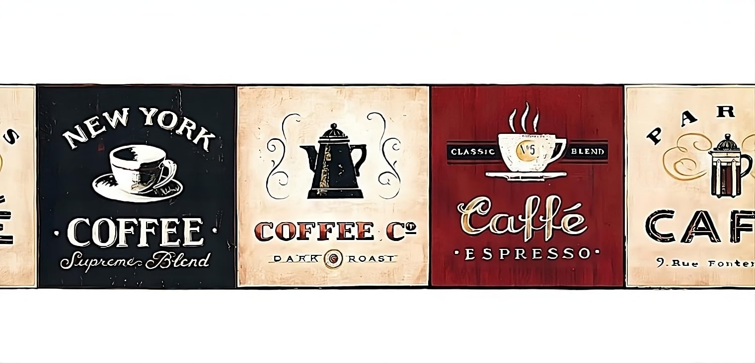 Kitchen Border Coffee Wallpaper Dundee Deco Falkirk Dandy II Maroon