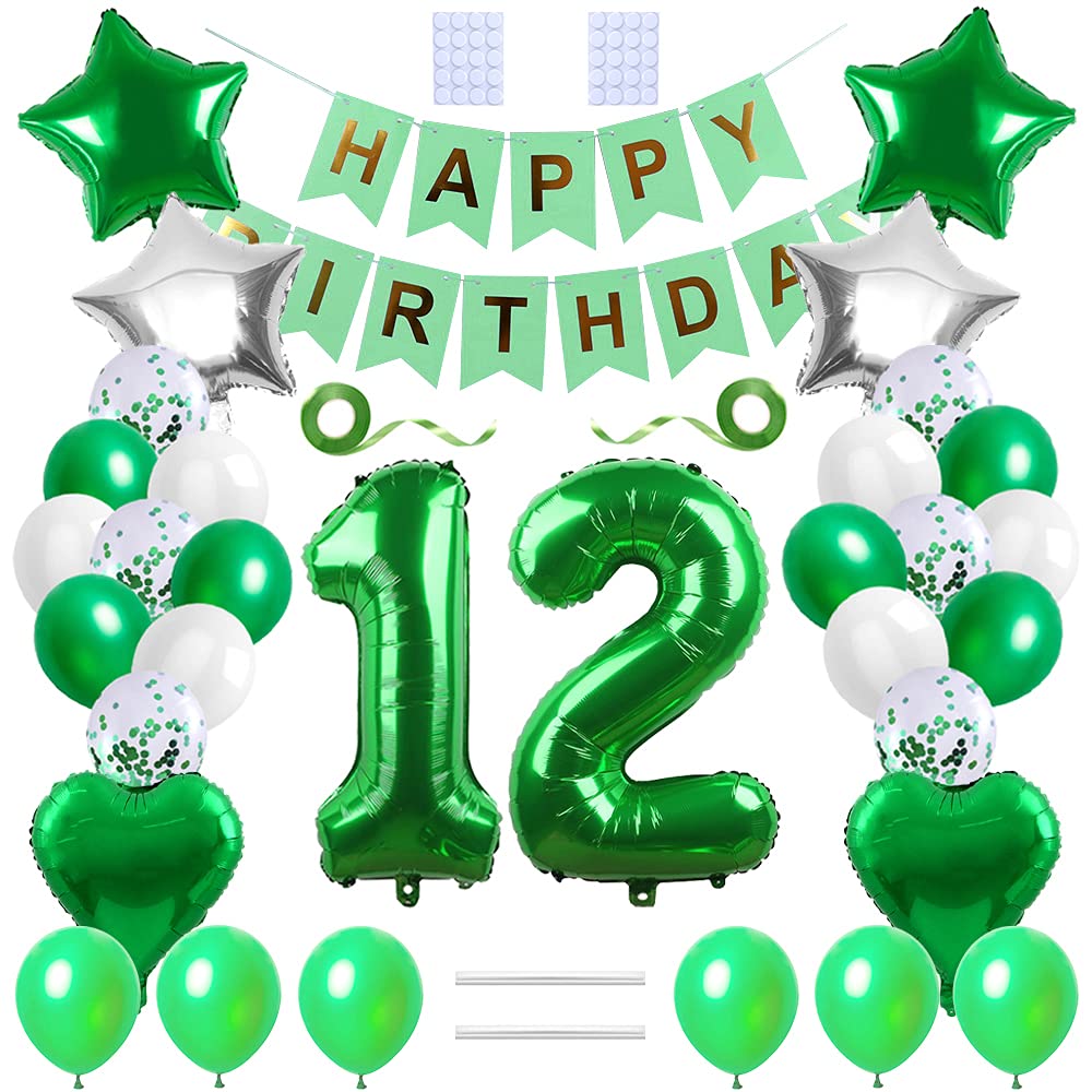 33pcs 12th Birthday Party Balloon Decorations Happy Birthday Banner ...