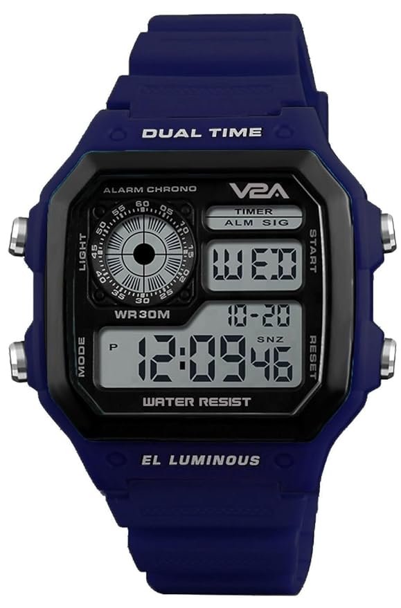 V2A Resin Digital Men Watch (Black Dial Blue Colored Strap), Black Band ...