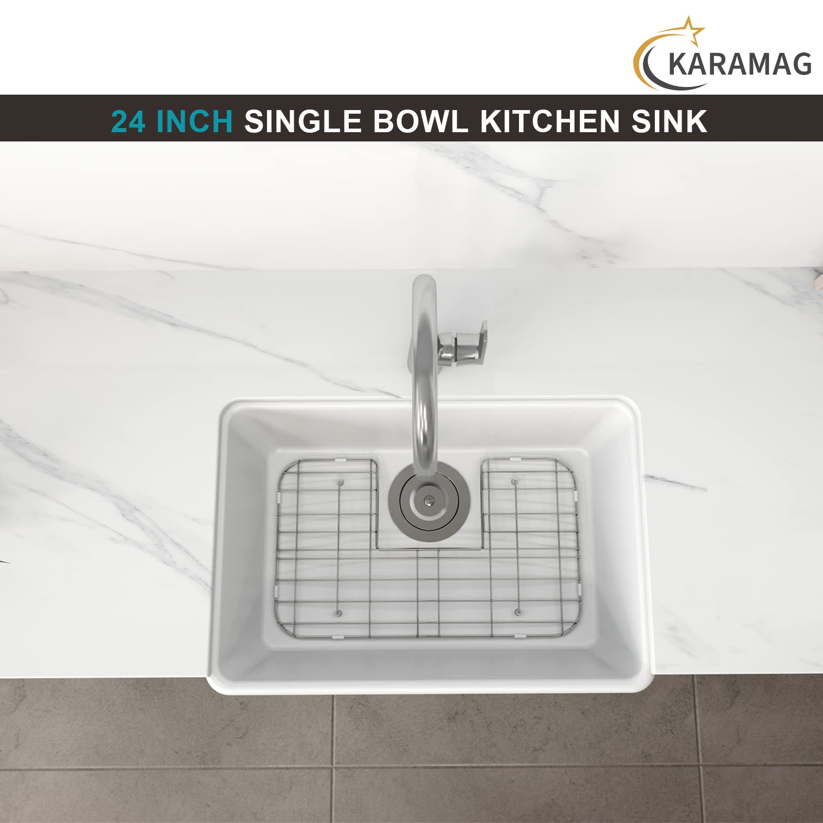 KARAMAG 24 Inch Farmhouse Kitchen Sink with Bottom Grid and Strainer ...
