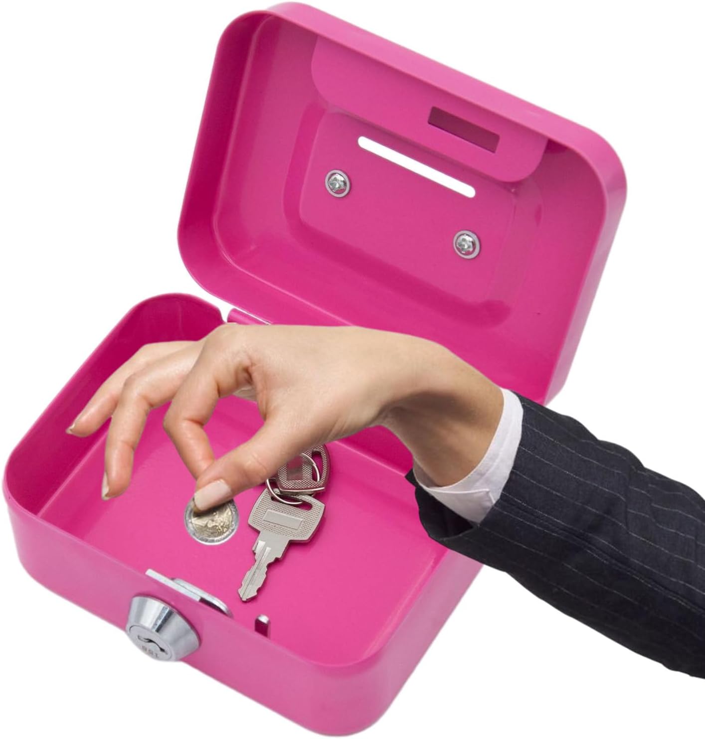 Amazon.com: Steel Cash Box With 2 Keys- Small Cash Money Box With Coin ...