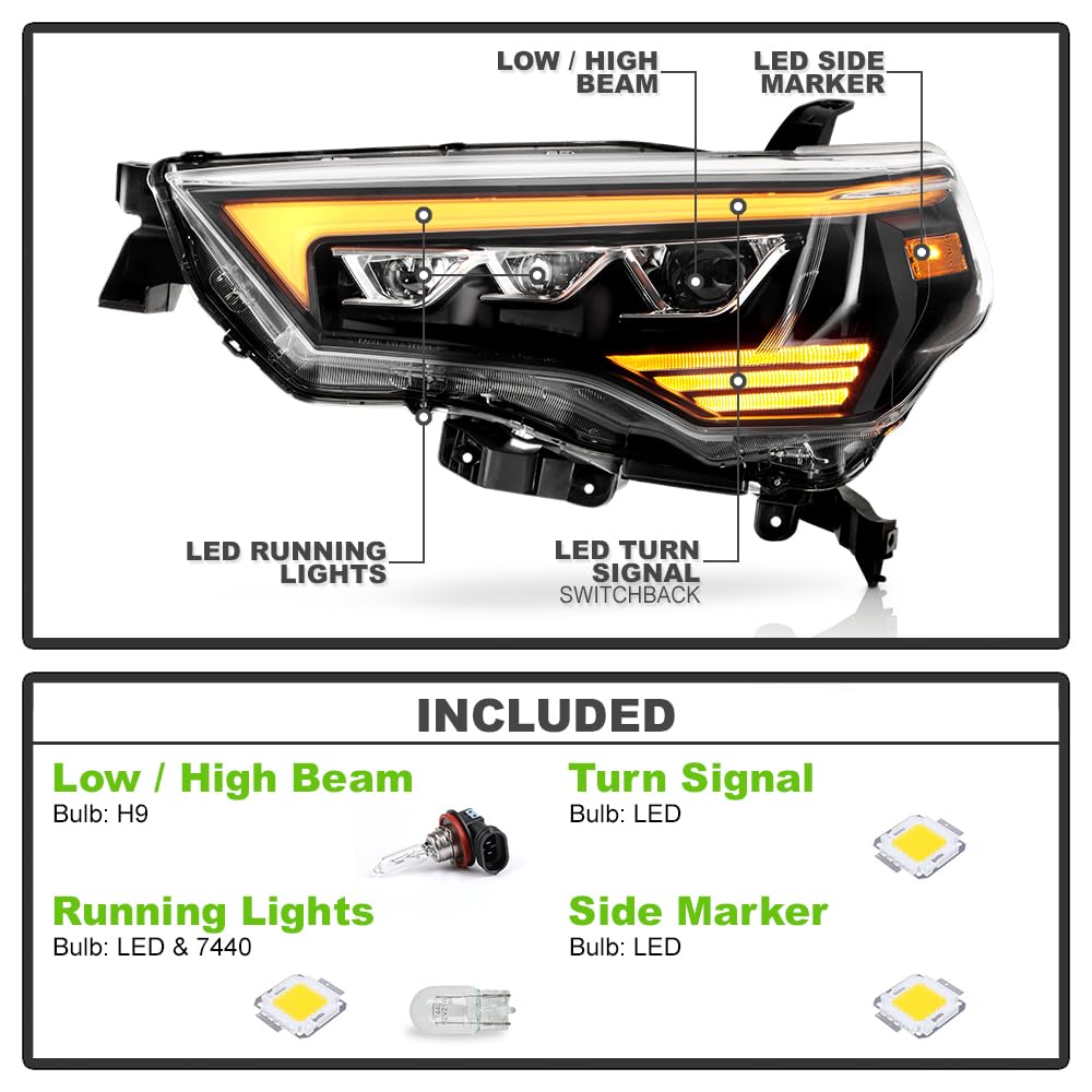 Snapklik.com : For 2014-2020 Toyota 4Runner Black LED Tube Switchback ...