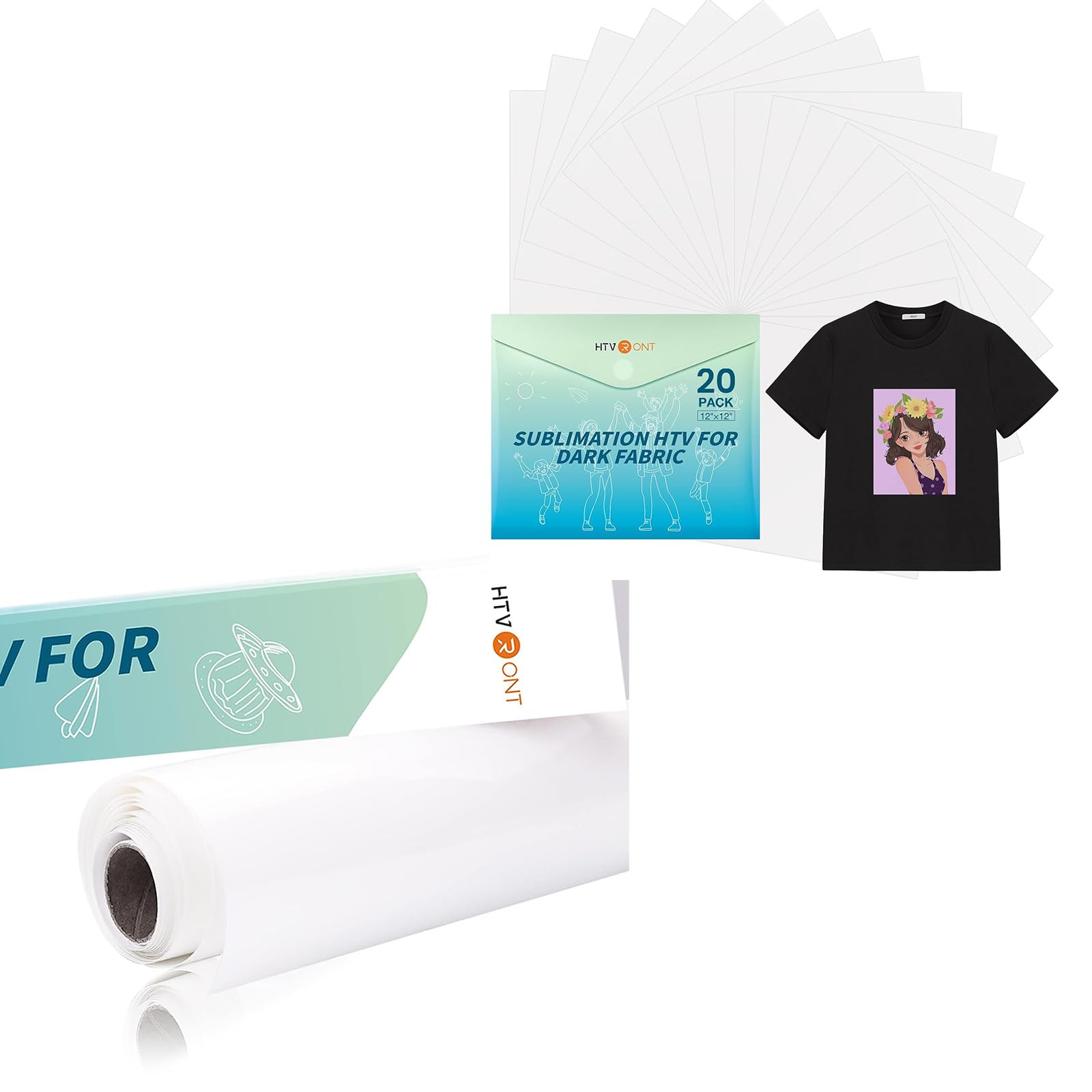Amazon.com: HTVRONT 20 Pack 12" x 12" Sublimation HTV & 12" x 5ft ...