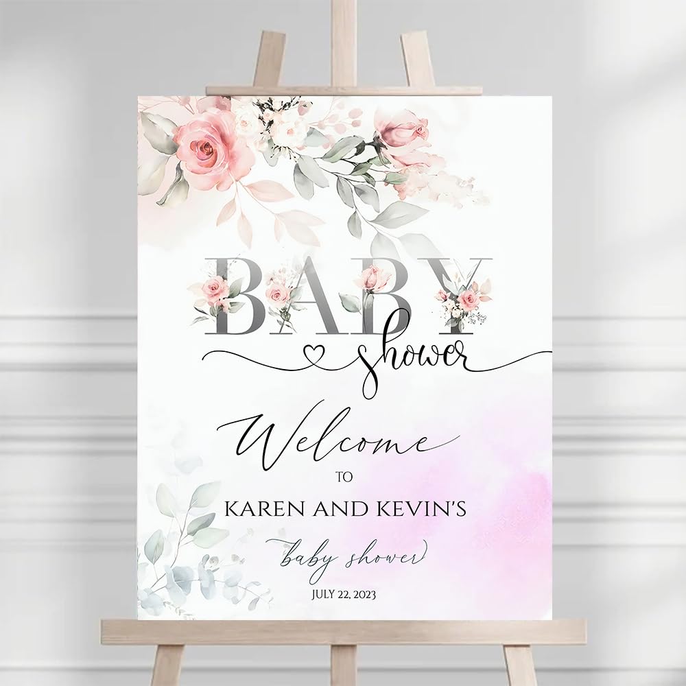 Amazon.com: Floral Baby Shower Welcome Sign, Baby Shower Welcome Signs ...